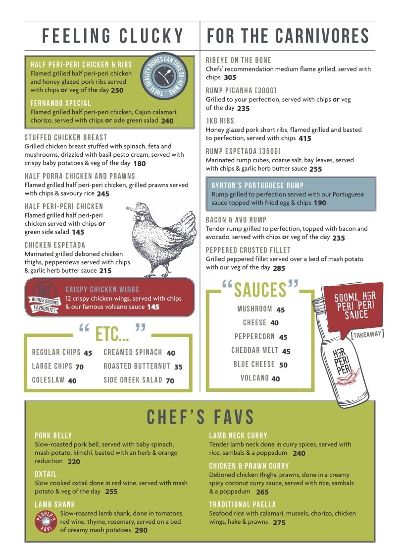 Higherground Restaurant | Menu